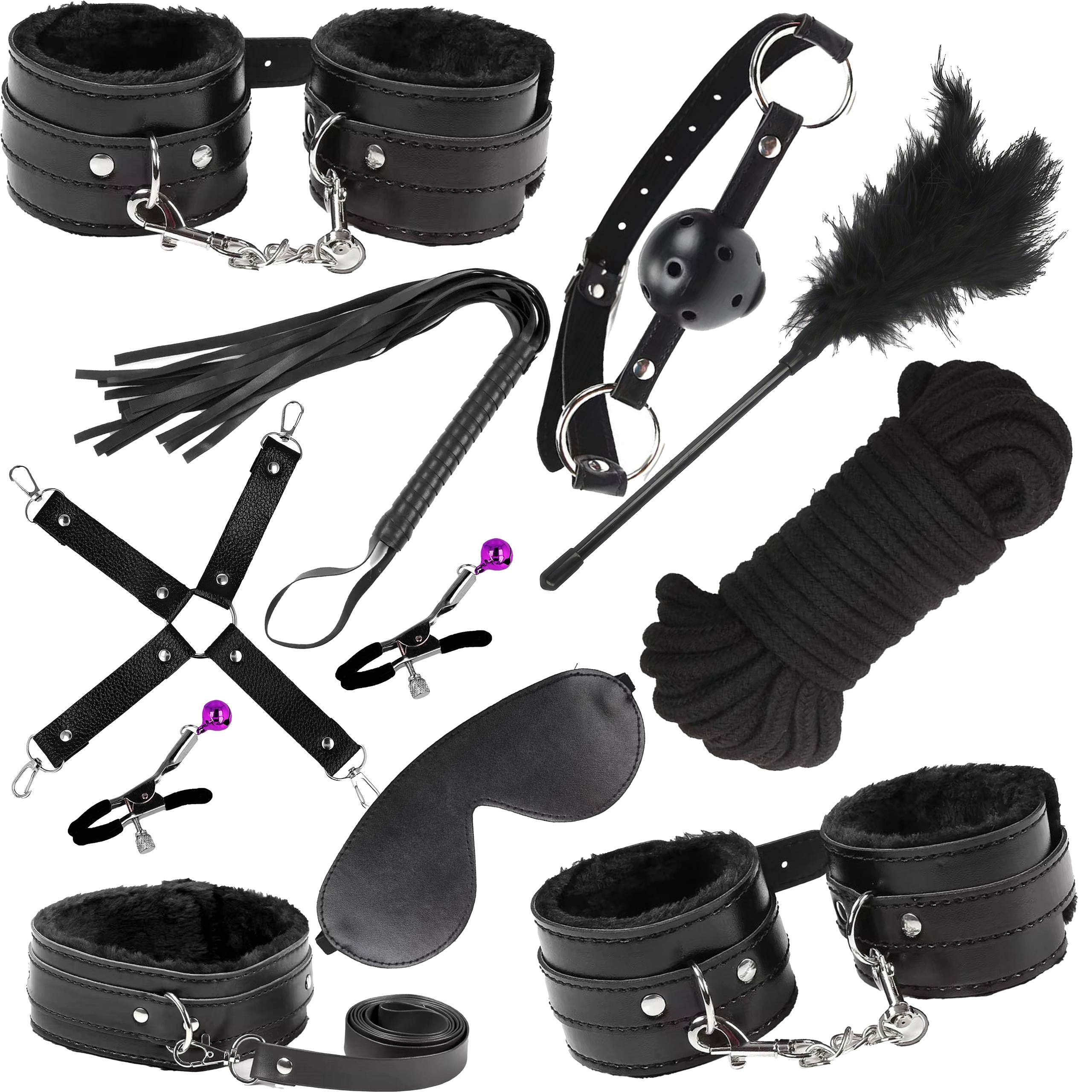 ZESTAW GADŻETÓW EROTYCZNYCH BDSM 10 ELEMENTÓW DLA PAR KAJDANKI KLIPSY PEJCZ | Akcesoria ...