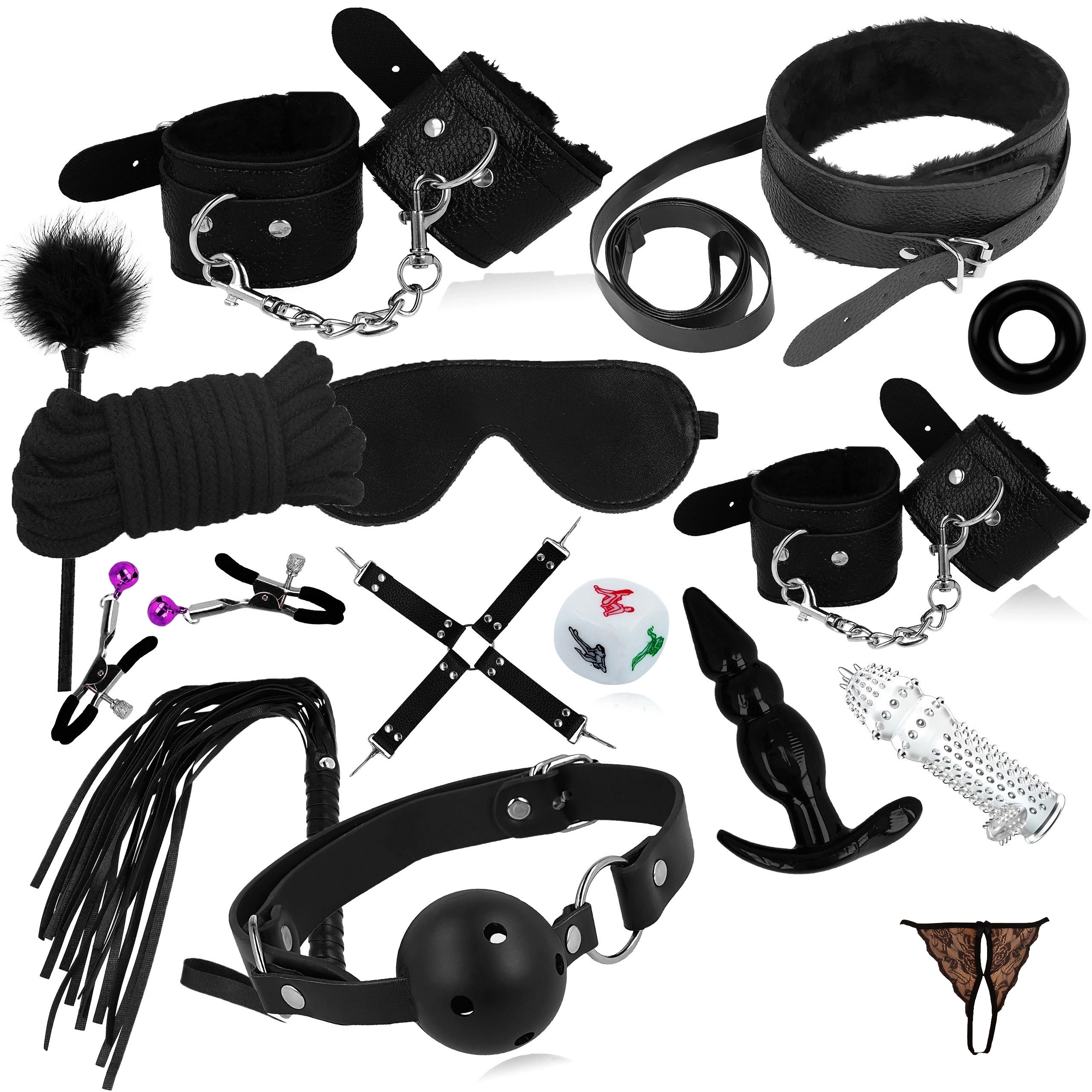 NAJWIĘKSZY SOLIDNY ZESTAW BDSM KAJDANKI FUTERKO PEJCZ UPRZĄŻ 17 ELEMENTÓW | Akcesoria erotyczne ...